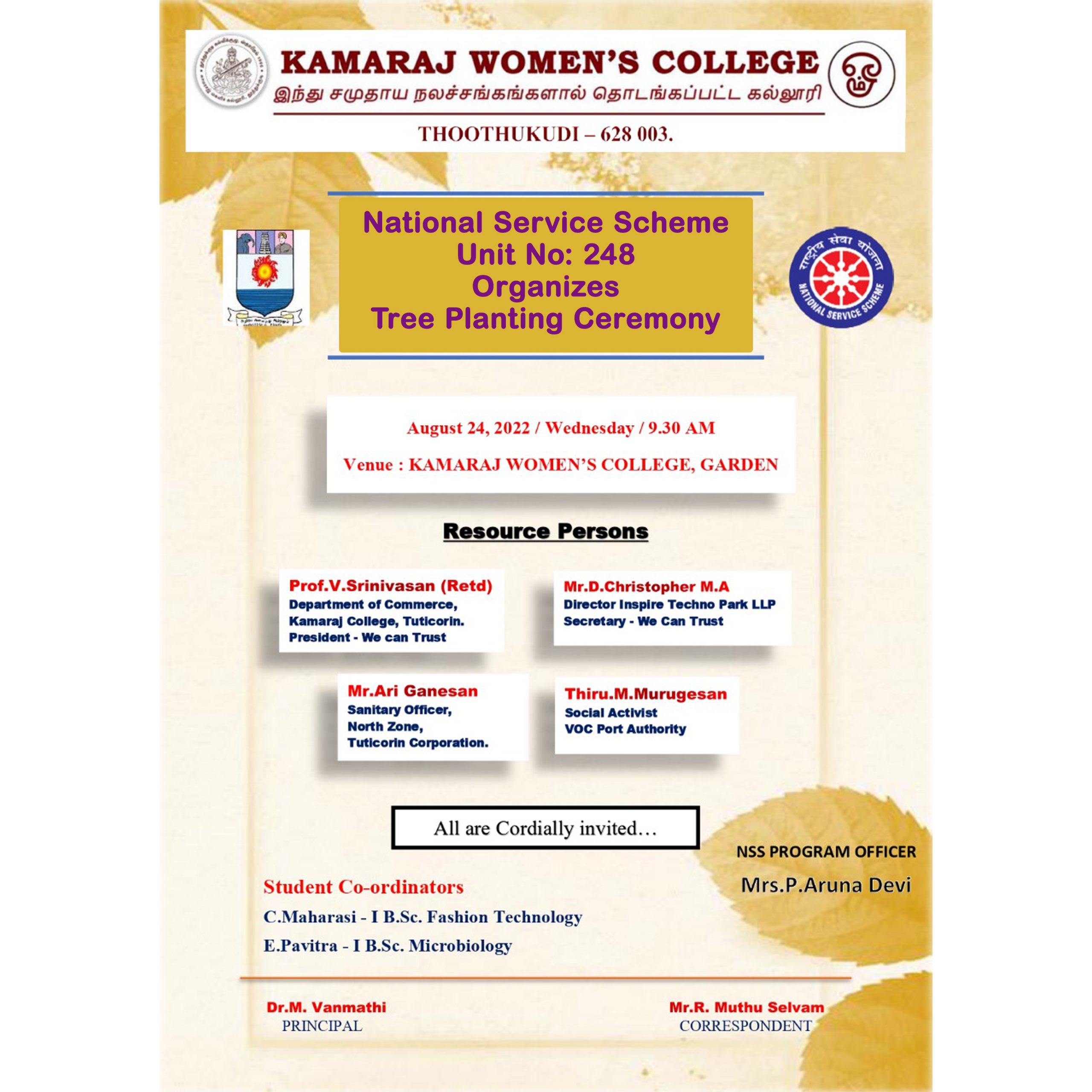 NSS- TREE PLANTING DAY - காமராஜ் மகளிர் கல்லூரி